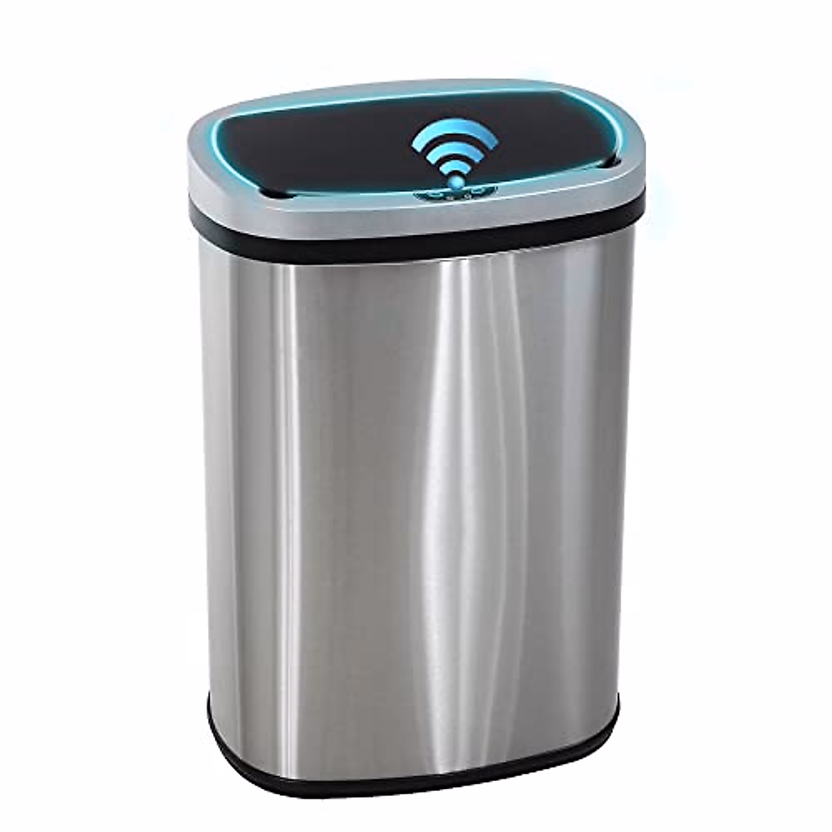 PayLessHere 13 Gallon / 50 Liter Trash Can Stainless Steel Touchless Trash Bin Oval Shape Office Waste Bin for Kitchen Bathroom Bedroom Living Room with Lid Powered by Batteries (not Included)