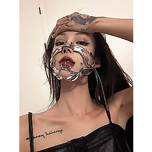 YYDSVOVO Punk Mechanical Mask for Women Men Halloween Party Prom Metal Mask Cyberpunk Mask Cosplay Jewerly Hallowmas Gifts (style 1+style 2)