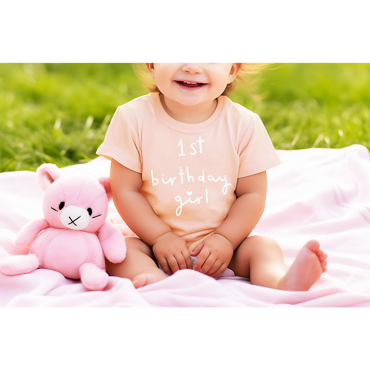 Girls 1st Birthday Shirt Heart Birthday Girl Shirt for Baby Girls One Year Old Retro Birthday White on Peach Shirt 12 Months