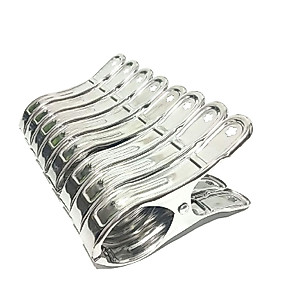8 Pack Stainless Steel Clothespins, 4.7 Inch Towel Clips for Beach Chairs，Giant Clothes Pins,Metal Clip - Keep Your Towel from Blowing Away, Suitable for Home Use/Beach Chairs on Cruise Ships