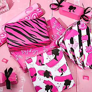 Whaline 12 Sheets Pink Girls Princess Wrapping Paper 19.7 x 27.6 Inch Hot Pink Girls Hearts Sweet Style Wrapping Paper Assorted Pink Girl Gift Wrap Paper for Birthday Baby Shower Wedding Party