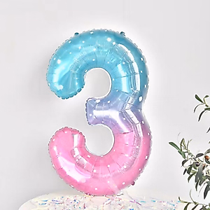 40 Inch Starry Sky Gradient Number 3 Balloons for 3rd Birthday Party Decorations. (3)