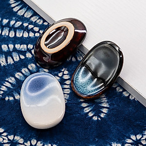 Ceramic Stable Small Spoon Rest 3PCS for Stove Top Heat Resistant Porcelain Coffee Spoon Utensil Holder for Kitchen Counter Dishwasher Safe Kitchen Dining Table Decor and Accessories (Ellipse-No.2)