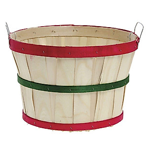 Half Bushel Basket, Red, Green, Red Bands, 97480