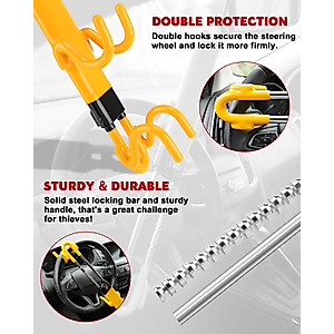 Tevlaphee Steering Wheel Lock - Heavy Duty Antitheft Device and Car Security Lock with Adjustable Locking and 3 Keys - Great Vehicle and Truck Deterrent (Yellow)