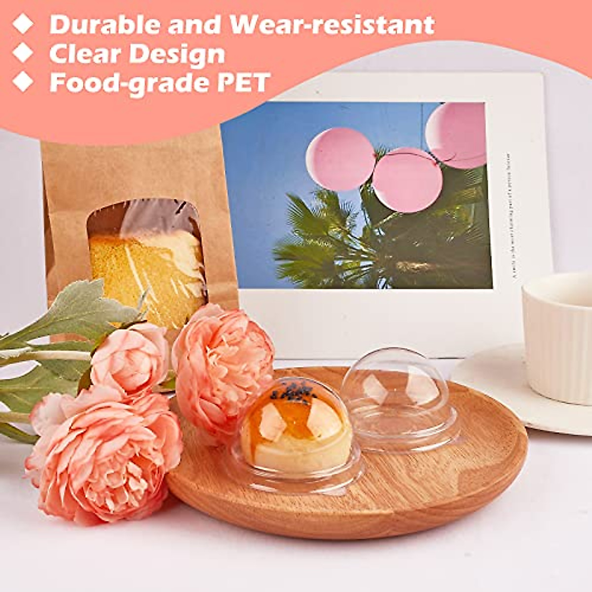 Zezzxu 50 Pack Mini Bundt Cake Containers Clear Plastic Cupcake Box with Dome Lids for Chocolate Covered Cookies, Muffin, Cheesecake, Mooncake and Other Mini Desserts (Clear Base)