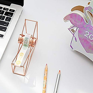 Rose Gold Office Supplies Set - Stapler, Tape Dispenser, Staple Remover with 1000 Staples and 12 Binder Clips , Luxury Acrylic Rose Gold Desk Accessories & Decorations