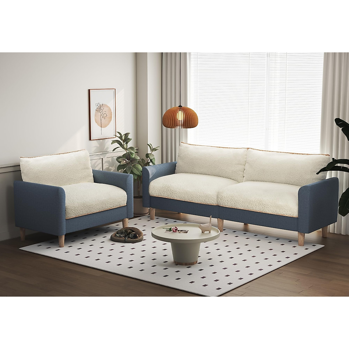 Woyomeub Couches for Living Room 82.5" Oversized 3 Seater Loveseat Sofa Teddy Fleece Fabric Sleeper Sofas
