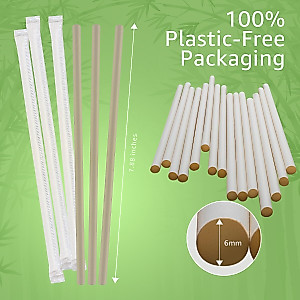 Ibambo 250 Pack Disposable Bamboo Powder Straws - 7.88" Compostable Single Wrapped Drinking Straws | Durable Disposable Straws for Hot & Cold Drinks | Biodegradable Straws for Commercial or Home Use