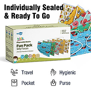 WECARE Disposable Face Masks For Kids, 50 Fun Silly Faces Printed Masks, 3 Ply