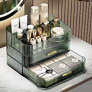 MIUOPUR Makeup Organizer with Stackable Drawers, Bathroom Vanity Organizers and Storage, Ideal for Desk and Dresser Countertops, Great for Cosmetics, skincare, Lipsticks, Nail Care -Green