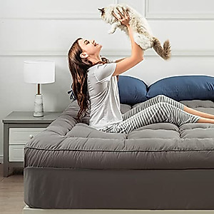 Marine Moon Full Mattress Topper, Cooling Bed Topper Mattress Pad Cover,Thick Plush Pillow Top Mattress Topper for Back Pain Relief, Soft Down Alternative Toppers with Deep Pocket, Grey