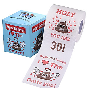 Anquan Happy 30th Birthday Toilet Paper Novelty Birthday Gifts Party Decorations Birthday Gag Gift ideal for Bday or Anniversary Celebration.