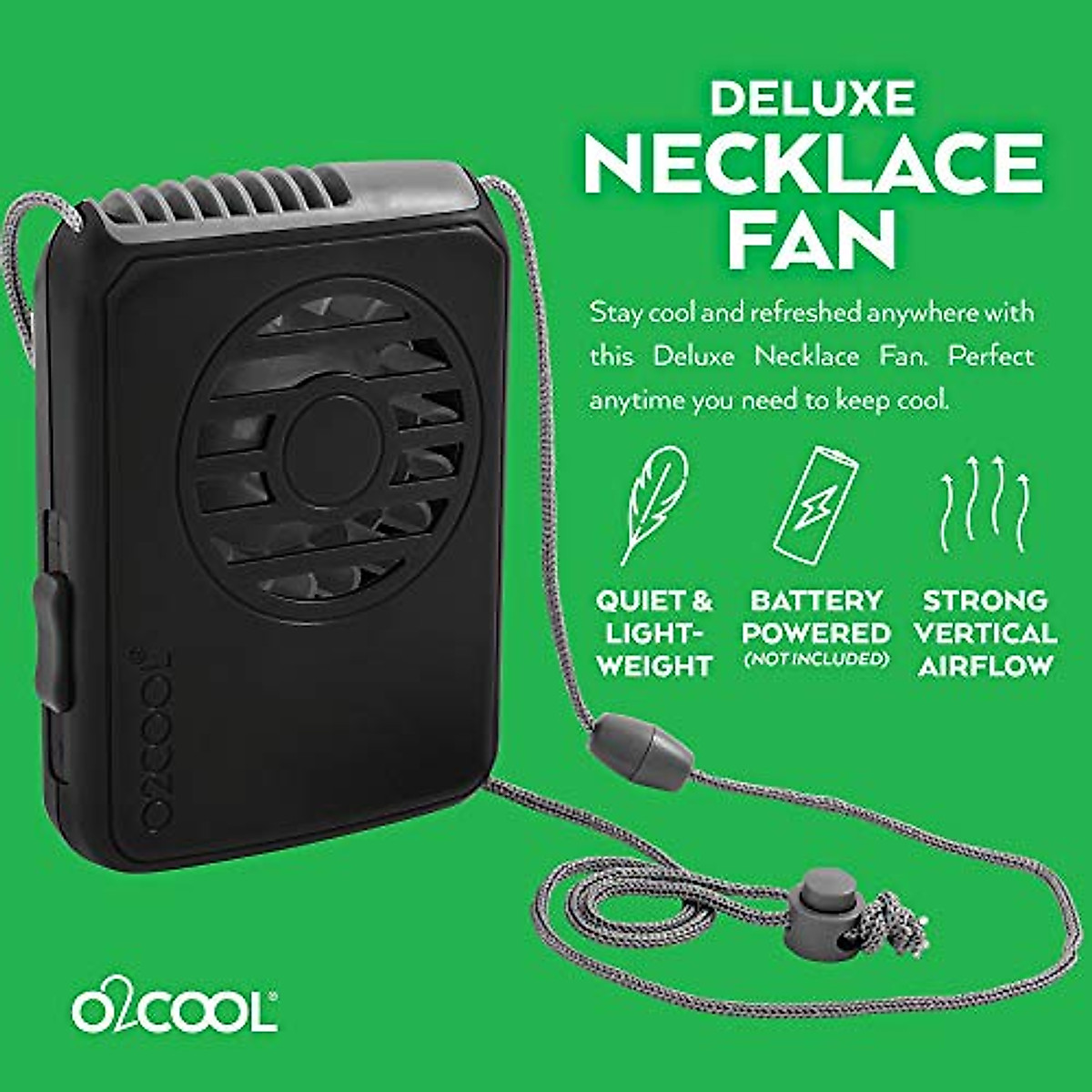 O2COOL Neck Personal Travel Battery Powered Cooling Fan, Single Pack (Black)