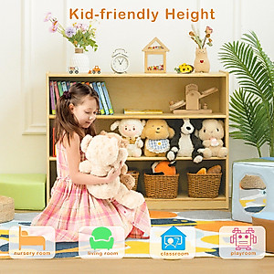 kidi house Kids Bookshelf and Toy Storage Shelf, Wooden Montessori Bookshelf, 3-Tier Toy Shelf, 30in Birch Children Bookcase, Classroom Furniture, Book Shelf for Kids Room, Nursery, Playroom