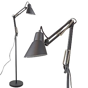 Architect Reading Floor Lamp by Light Accents Adjustable Arm Bright Standing Lamp Showroom Quality 65" Tall (Black)