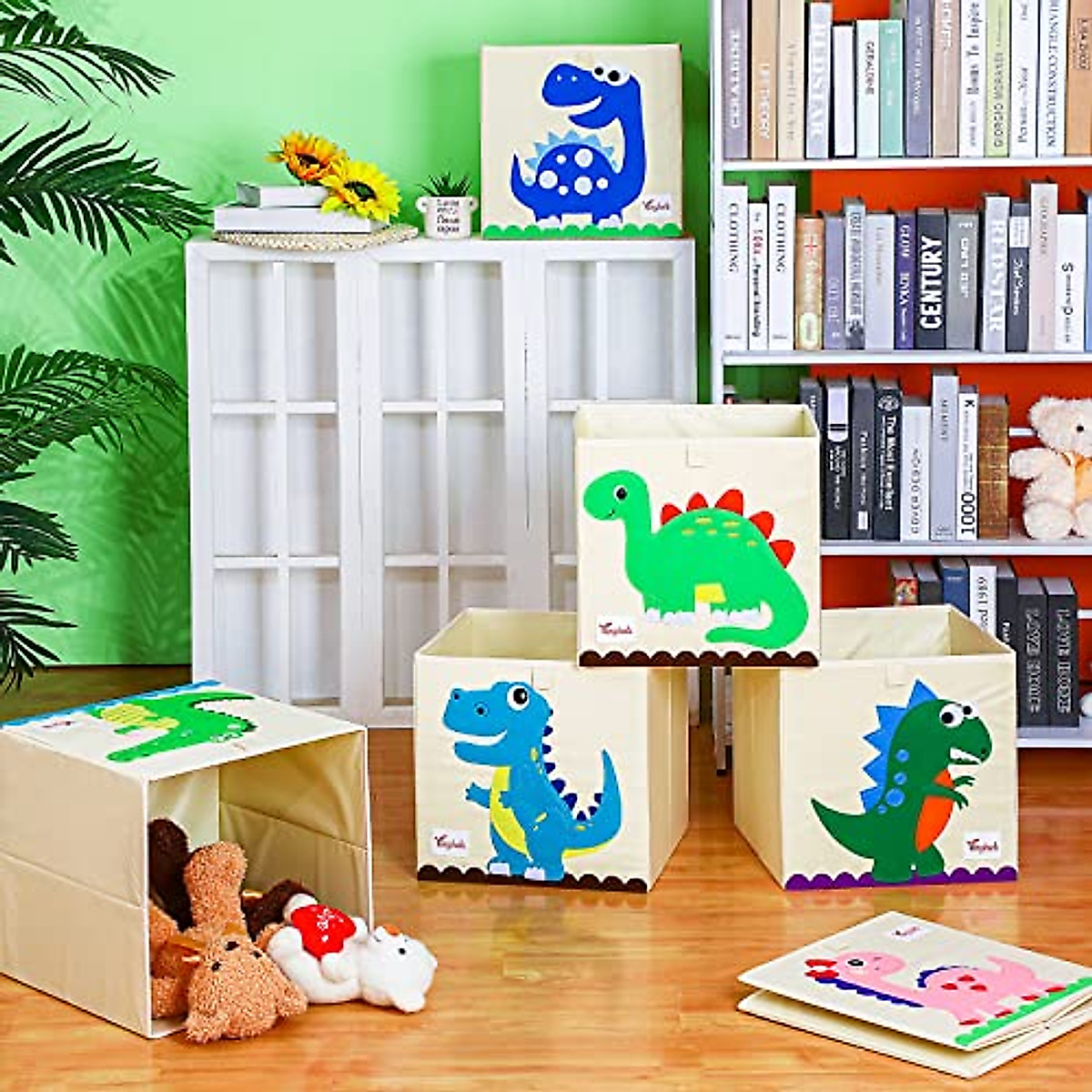 Kacctyen 6 Pcs 13 Inch Foldable Dinosaur Toy Storage Cubes Animal Organizer Bins Fabric Toy Box Chest Basket Container for Toddlers Kids Boys and Girls Nursery Playroom