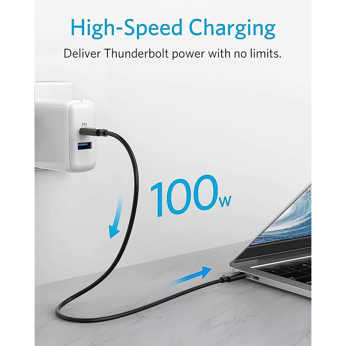 Anker Thunderbolt 3.0 Cable 1.6 ft Supports 100W Charging / 40Gbps Data Transfer & Anker USB C Hub, PowerExpand 8-in-1 USB C Adapter, with 100W Power Delivery, 4K 60Hz HDMI Port, 10Gbps USB C and 2 US