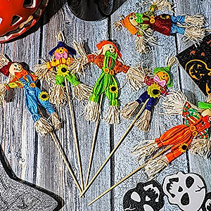 6 Pieces Mini Scarecrow on a Stick Fall Decoration Small Scarecrow Thanksgiving Decor Autumn Fall Harvest Standing Scarecrow Decor for Autumn, Halloween, Thanksgiving, Garden, Home, Yard, Porch()