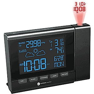 Ambient Weather RC-8401 Projection Clock with Forecast, Barometer, Atomic Clock and Indoor/Outdoor Temperature Color Changing Display