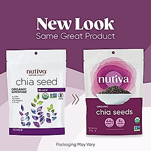 Nutiva Organic Premium Raw Black Chia Seeds, 6 Oz, USDA Organic, Non-GMO, Whole 30 Approved, Vegan, Gluten-Free & Keto, Nutrient-Dense Seeds with 3g Protein & 5g Fiber for Salads, Yogurt & Smoothies