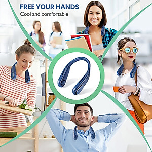 LEXSO Portable USB Neck Fan, Hanging Personal Fan Bladeless Neck Cooler, 4000 mAh Battery Operated Wearable Rechargeable USB Fan,Quiet Wearable Headphone Neck Air Conditioner 3 Speeds-Blue