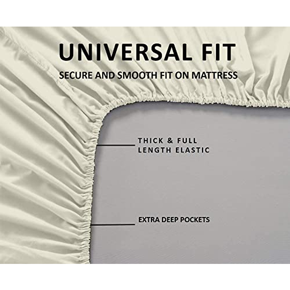 5-Piece Split Queen Sheets - Split Queen Sheets Sets for Adjustable - 600 Thread Count Egyptian Cotton Bedding Sheets and Pillowcases - Fitted Sheet Fits Upto 15" Deep Mattress, Ivory Solid