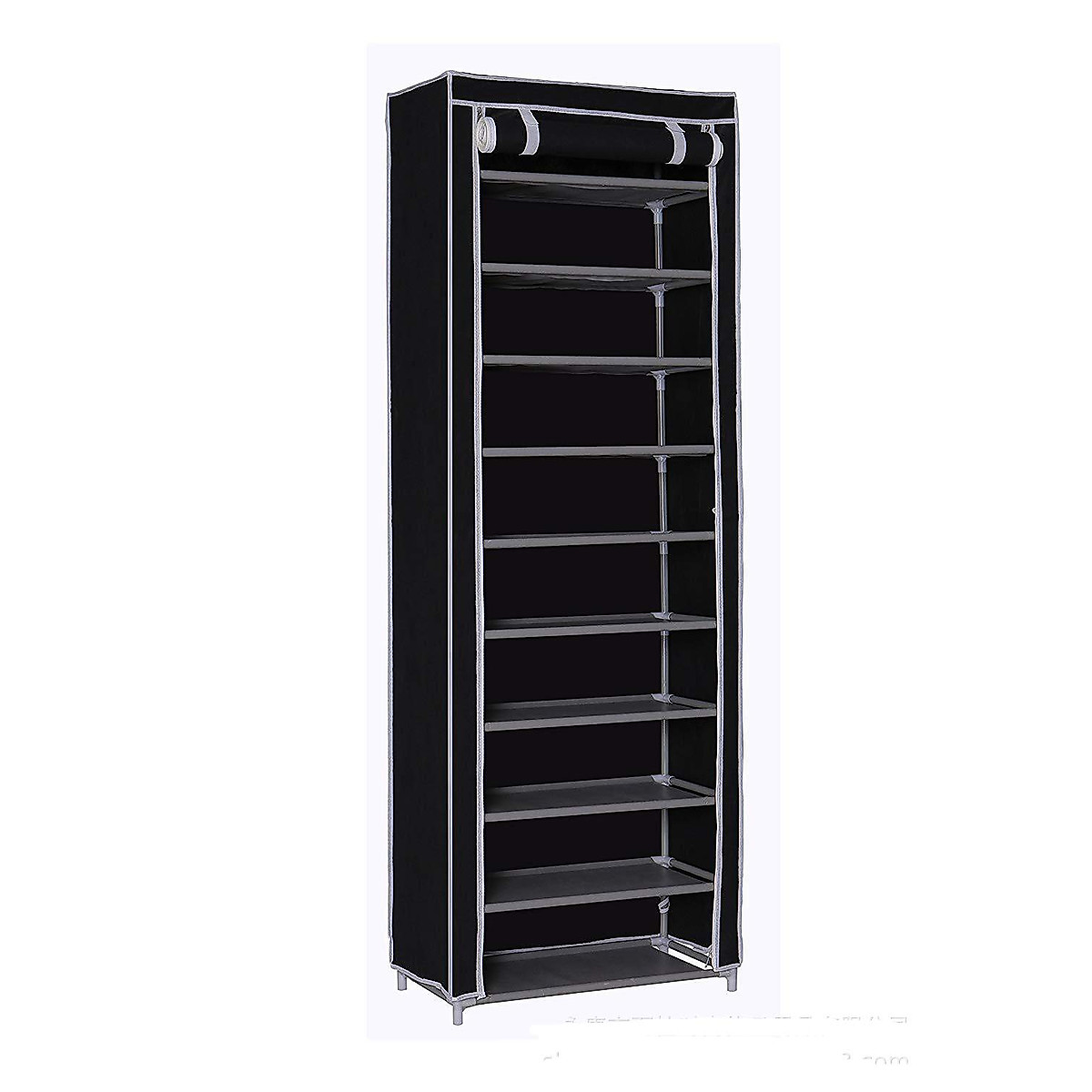 GREEF 10-Tier Large Shoe Rack with Dustproof Non Woven Fabric Cover Closet Shoe Storage Organizer Cabinet Shoe Tower for Entryway Bedroom Dorm Room Closet (Black)