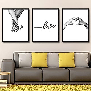 Living Room Decor, Love and Hand in Hand Wall Art Canvas Print Poster, Bedroom Dining Room Home Modern House Couples Marriage Romantic Wedding Decorations Simple Fashion Black and White Sketch Art Family Hallway Decorativos Painting Line Drawing Decor (Se