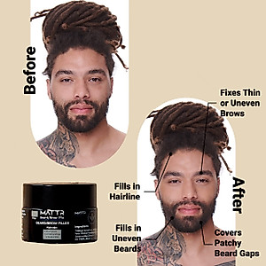 MATTR Beard/Brow Fix - Cosmetic Solutions for Men - Hair Filler and Growth Promoting Dye for Patchy Beards, Grey Hair Coverage, Hairlines & Eyebrows - Vegan Makeup - Travel-Size Jar - 15g (Brown)