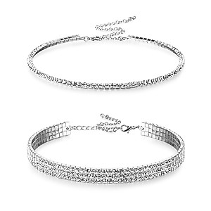 Hicarer 2 Pieces Rhinestone Choker Necklaces 1 and 3 Rows Women Crystal Choker Necklaces