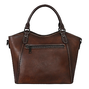 Iswee Leather Shoulder Bags for Women Satchel Bags Vintage Designer Crossbody Purses Tote Bags with Zipper Top-Handle (Coffee)