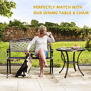 DWVO 4 Piece Outdoor Furniture Cast Aluminum Patio Dining Sets, Patio Dining Set with 2 Chairs, 1 Outdoor Garden Bench, 30 Inches Round Table with Umbrella Hole, for Balcony Backyard Deck Garden