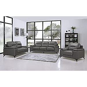 Lexicon Danica Top Grain Leather Loveseat, Dark Gray