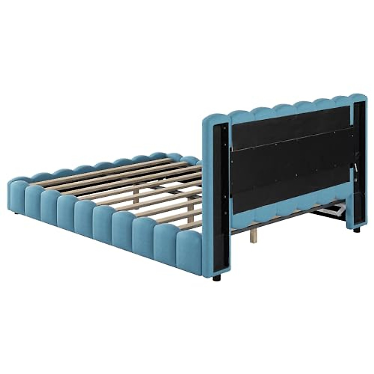 HAUSHECK Upholstered Bed Frame Queen Size with Large Underneath Storage, LED Headboard and USB Ports, Queen Floor Bed Frame w/Wooden Slats Support, Modern Platform Bed No Box Spring Needed