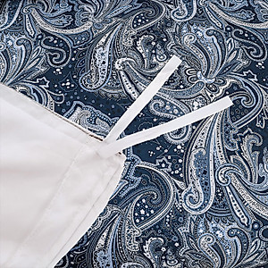 Navy Paisley Duvet Cover Set Queen Size - 3 Pieces Navy Blue Boho Paisley Pattern Printed Bedding Set, Breathable Soft Microfiber Comforter Duvet Cover with Zipper Closure & Corner Ties (90''X90'')