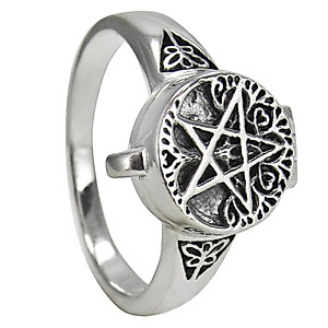 Dryad Design Sterling Silver Tree Pentacle Poison Locket Ring (sizes 5-12) (10)