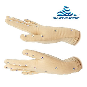 Skating Spirit Figure Skating Competition Thermal Gloves (1 pair) Sparkle Rhinestone Decoration, for Performance Test Show Dance (Black, Large)