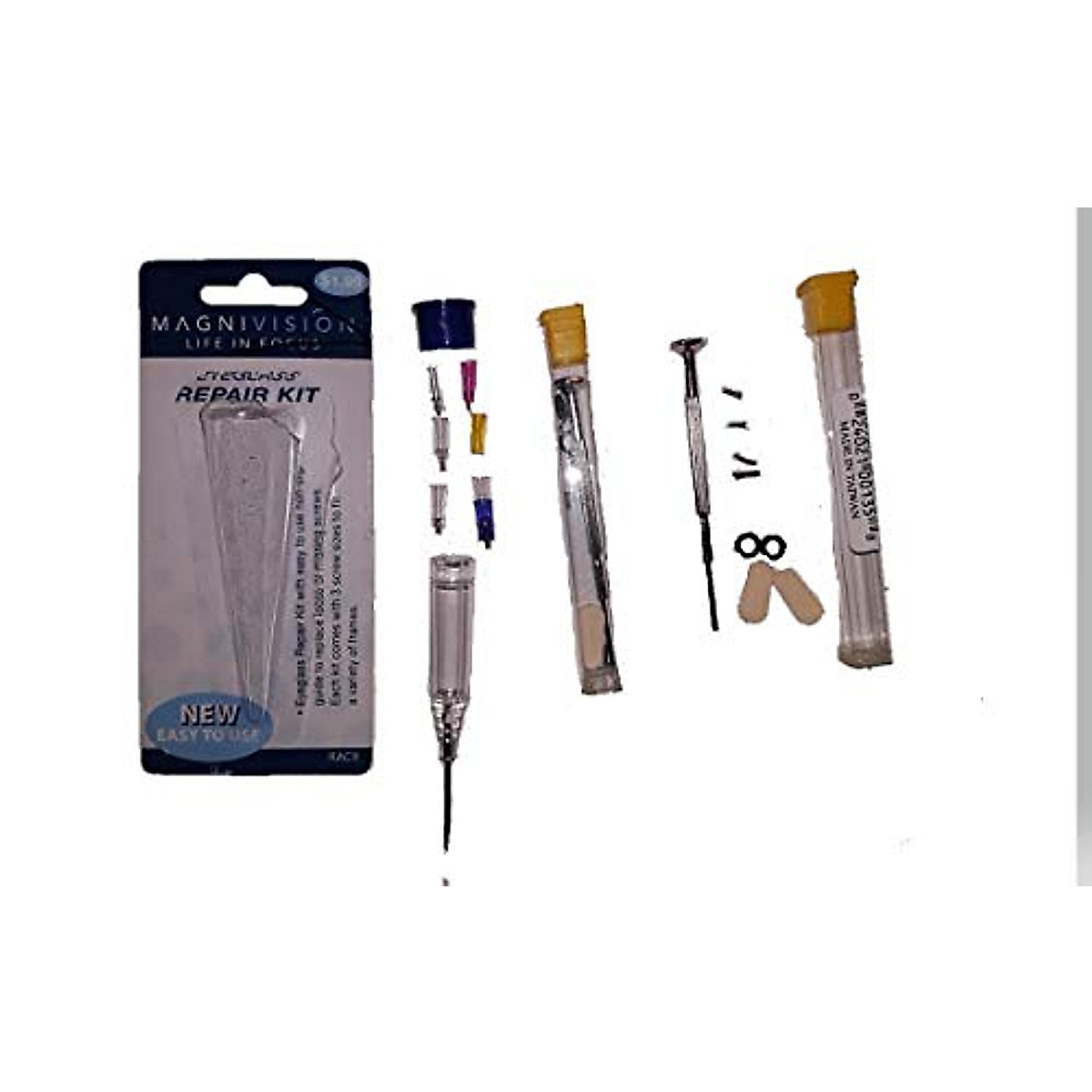 3 Set. Foster Grant Pocket Size Eyeglasses Repair Kits. Includes 3 Screw Drivers, Screws and Small Parts.