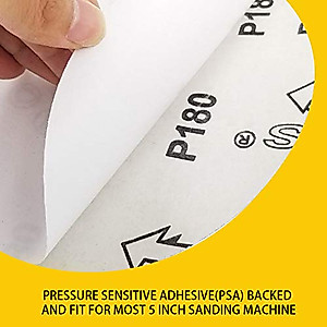 60 PCS 5 Inch NO-Hole PSA Aluminum Oxide Sanding Disc, Self Stick(10 Each of 60 100 150 180 240 400 Grit)
