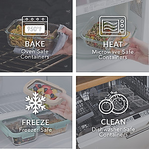 Bentgo®️ Glass Leak-Proof Food Storage Set - 8 Piece Stackable 1-Compartment Meal Prep Containers & Airtight Locking Lids, Reusable, BPA-Free, Microwave, Freezer, Oven, Dishwasher Safe (Coastal Beach)