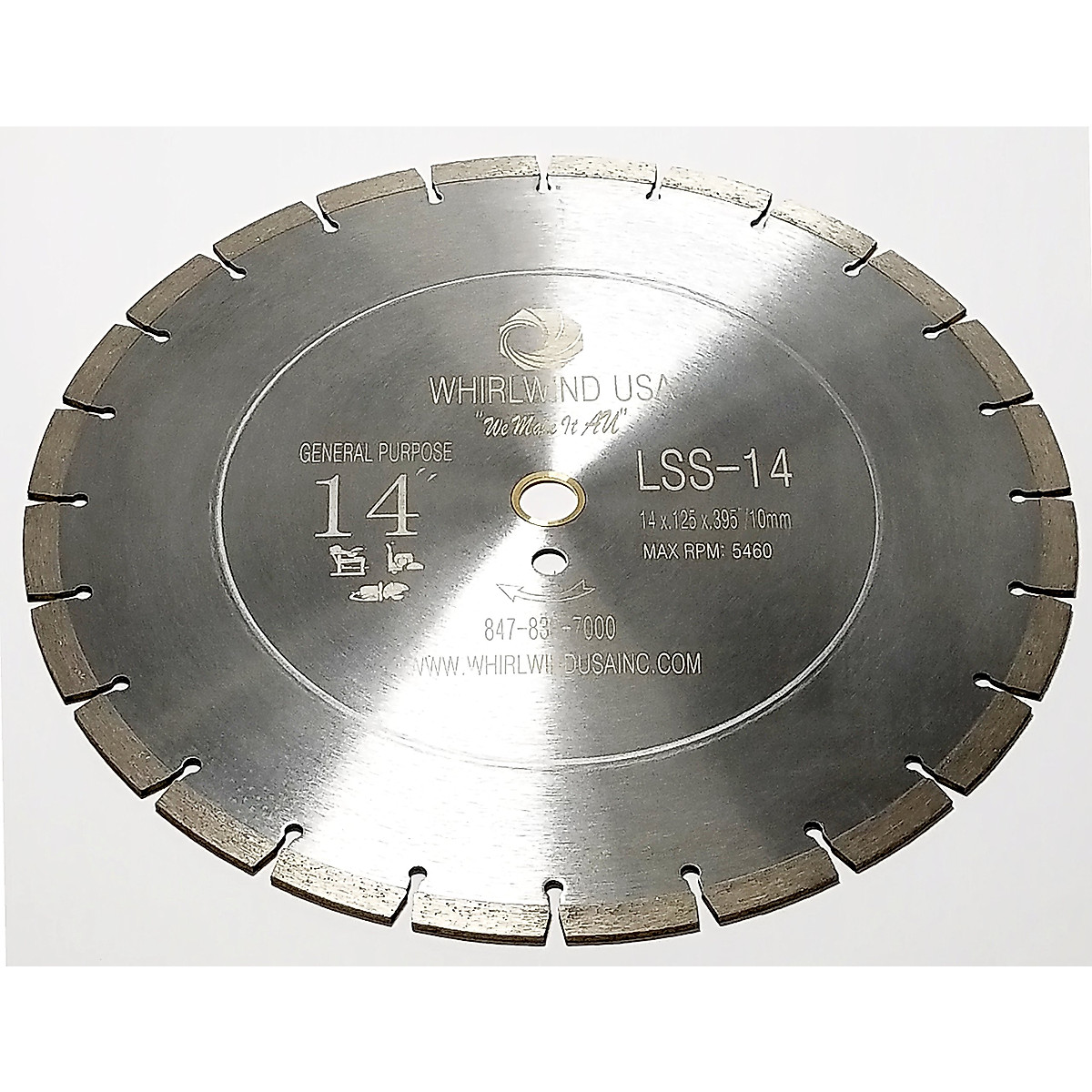 WHIRLWIND USA LSS 14 Inch Diamond Saw Blade,Dry or Wet Cutting Concrete Saw Blades for Sharp Cutting Concrete Marble Granite Brick Masonry,Broadened Cutter Head