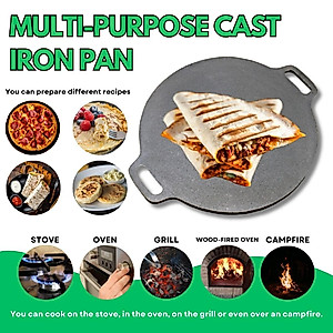 SISIGOO 12-in Cast Iron Pan with 10 Taco Holders, Comal Para Tortillas, Crepe Pan Nonstick, Iron Tawa Pan for Indian Dosa, Cast Iron Griddle, non-Stick Flat Pan, Cast Iron Pizza Pan