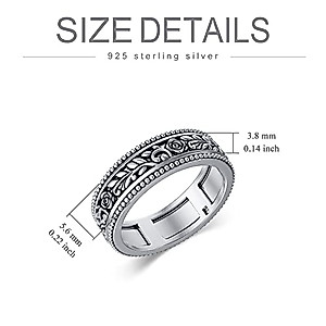 PROESS Rose Spinner Ring 925 Sterling Silver Fidget Anxiety Ring Thumb Ring Stress Relief Ring Rose Leaves Ring Jewelry Size 8 for Birthday Christmas for Women Men