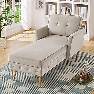24KF Taupe Velvet Upholstered Tufted Chaise Lounge Chair, Chaise Sofa Bed in 57" Bed Bench，Chair Bed, Chaise Lounge for Offices ，Living Room and Bedroom,Living Room Chaise Chairs-Taupe