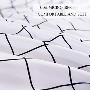 Nanko Grid Bed Pillow Case Set (2 Pack), White Grid Plaid Geometric Pattern Printed Pillowcases/Pillow Shams for Modern Duvet Cover/Bed Sheets Set- 20x30 inch Standard Queen Size