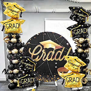 KatchOn, Black and Gold Graduation Hat Balloon - Big, 32 Inch, Pack of 4 | Congrats Grad Balloons | Graduation Balloons Class of 2024, Graduation Cap Balloon | Graduation Decorations Class of 2024