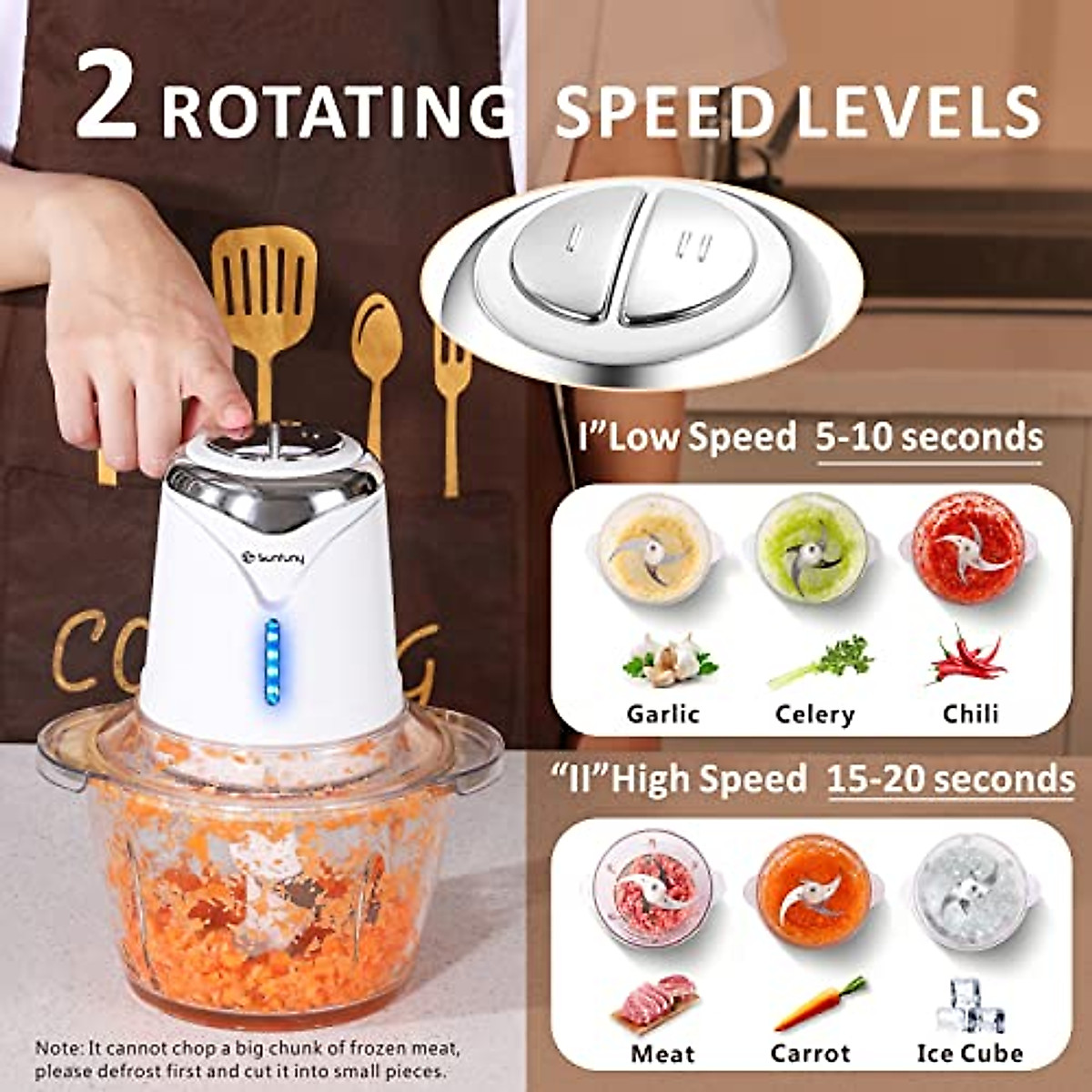 Food Processor 6000mAh Wireless Vegetable Chopper with 5 Cup Glass Bowl, Electric Garlic Meat Choppers BPA-free Baby Food Processors Puree Blender Mini Kitchen Mincer with 4 Blades, 2 Speeds (White)