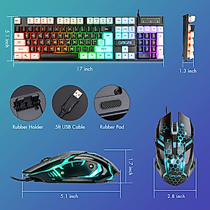 CHONCHOW Light Up Keyboard and Mouse Combo, Full Size RGB Gaming LED Keyboard and Rainbow Wired Gaming Mouse for PS4 PS5 Xbox One Computer Desktop PC Gamer Office