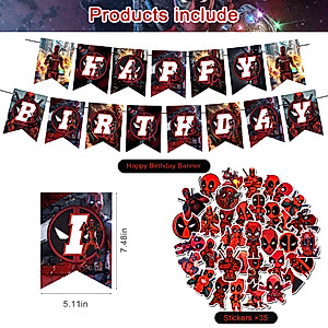 Deadpool Party Decorations,Birthday Party Supplies For Deadpool Party Supplies Includes Banner - Cake Topper - 12 Cupcake Toppers - 18 Balloons - 50 Deadpool Stickers